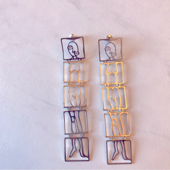 Jewelry | Silver Abstract Lady Earrings | Poshmark